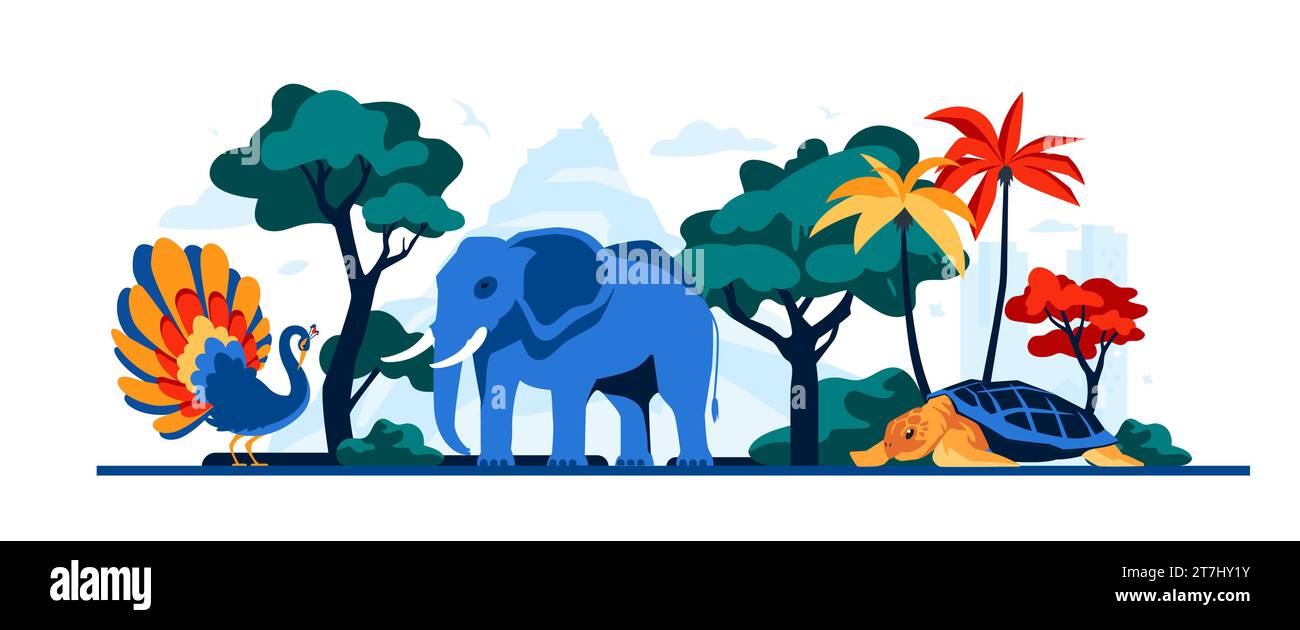Flora and fauna in the jungle - modern colored vector illustration ...