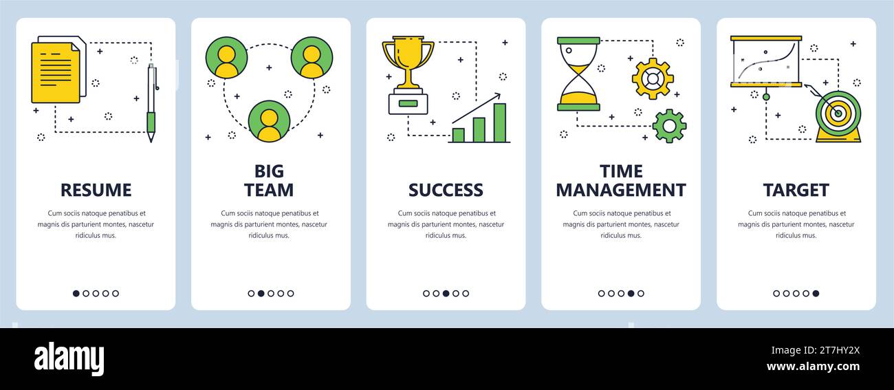 Vector set of vertical banners with Resume, Big team, Success, Time ...
