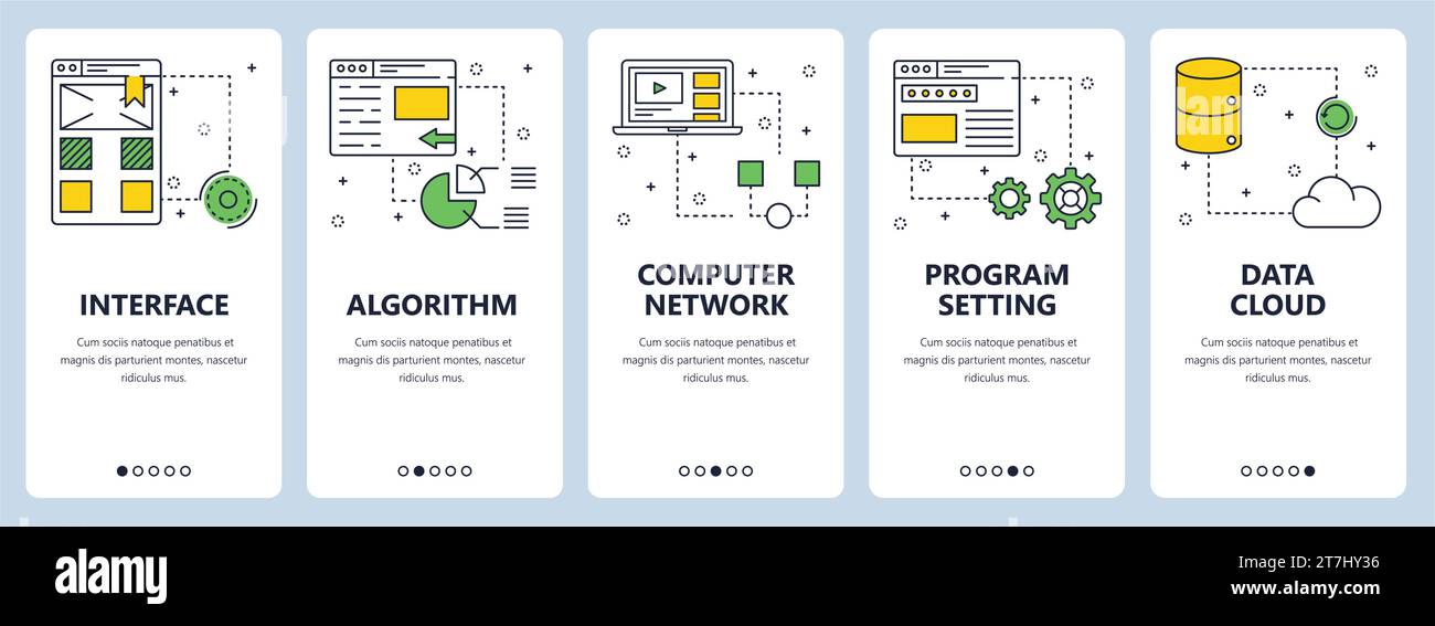 Vector Set Of Vertical Banners With Interface Algorithm Computer Network Program Setting 