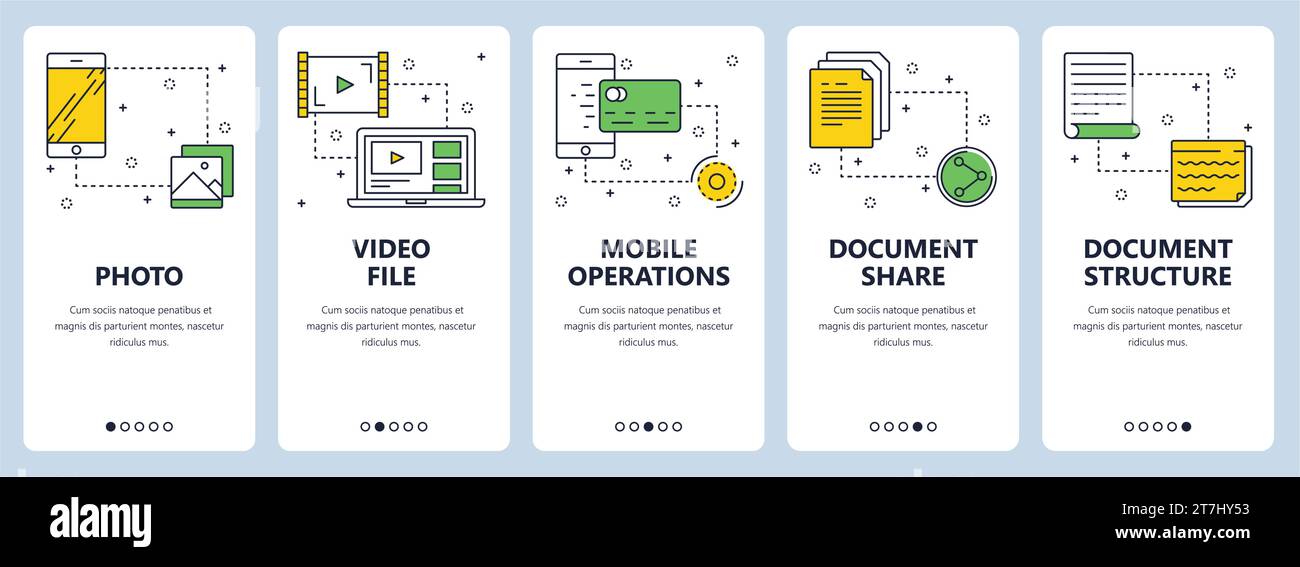 Vector set of vertical banners with Photo, Video file, Mobile operations, Document share ...
