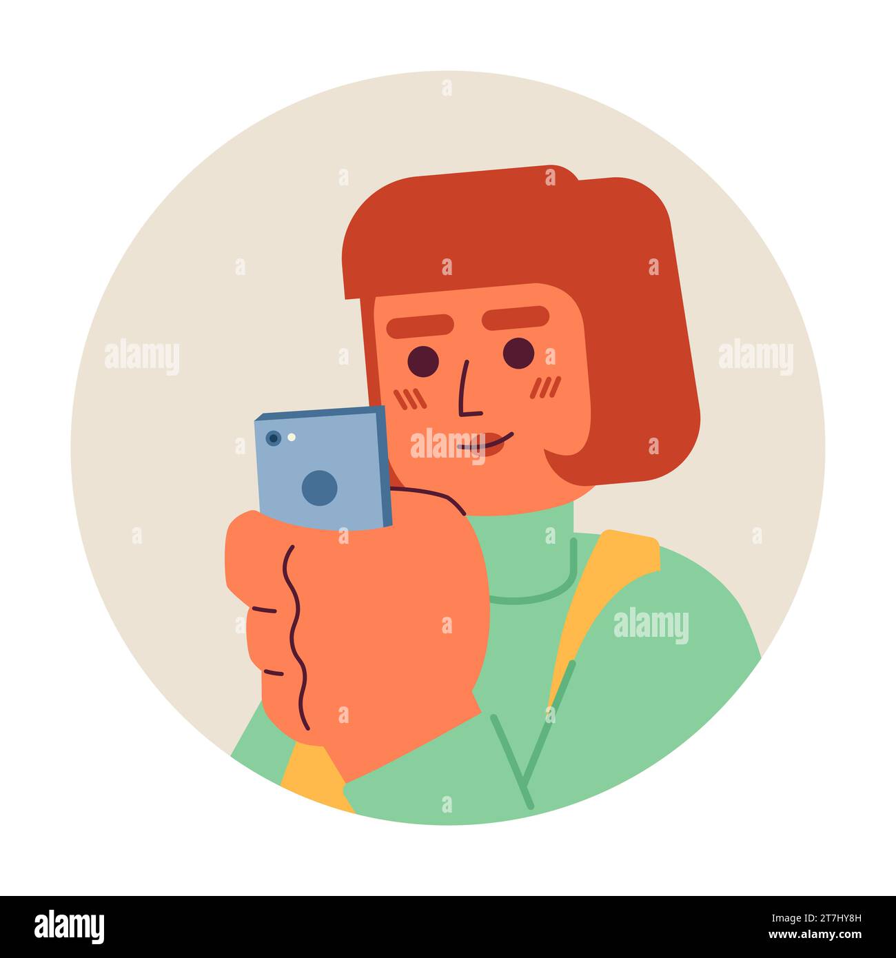 Smartphone woman caucasian bob hair 2D vector avatar illustration Stock ...