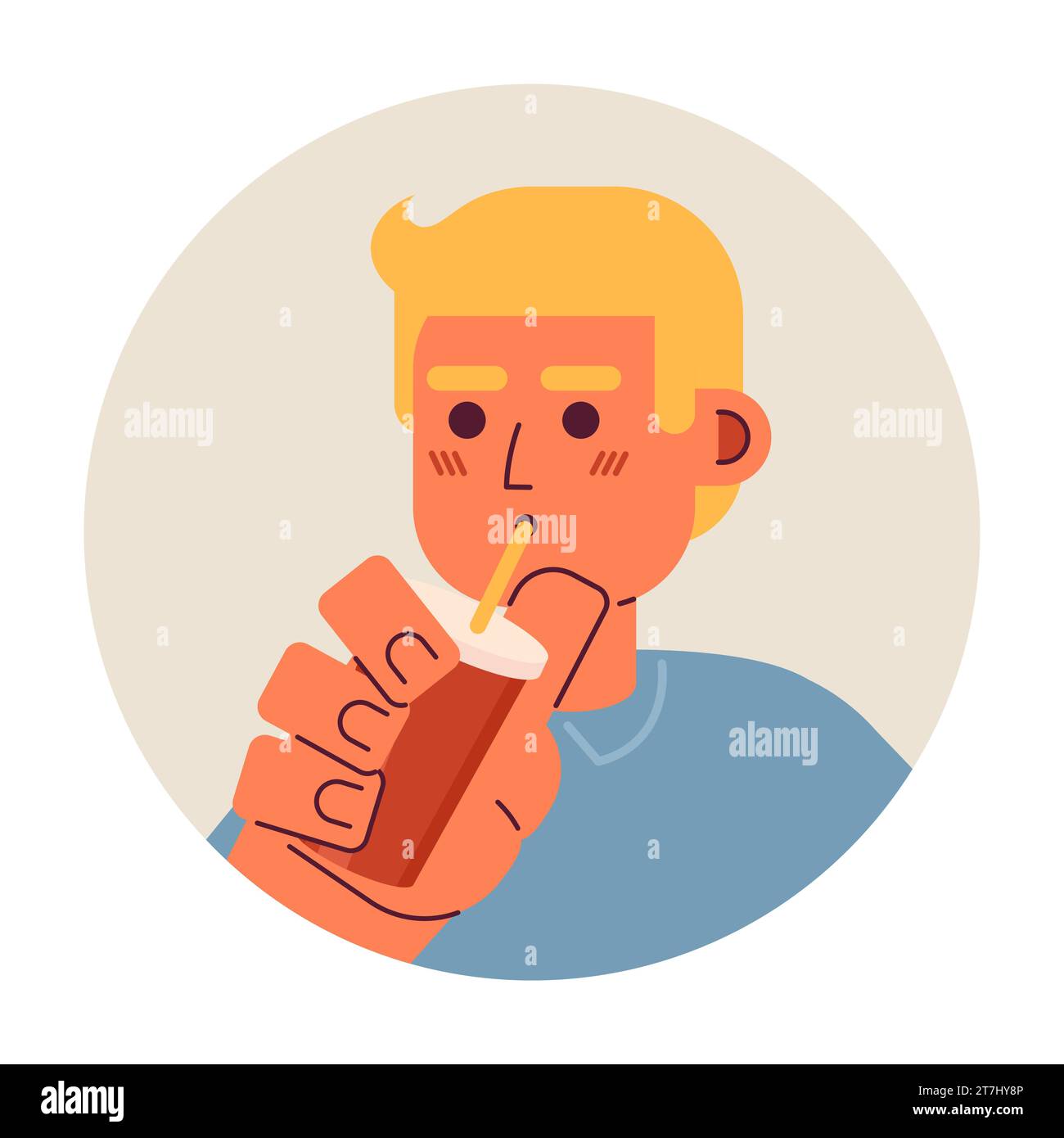 Chilling caucasian guy drinking through straw 2D vector avatar ...