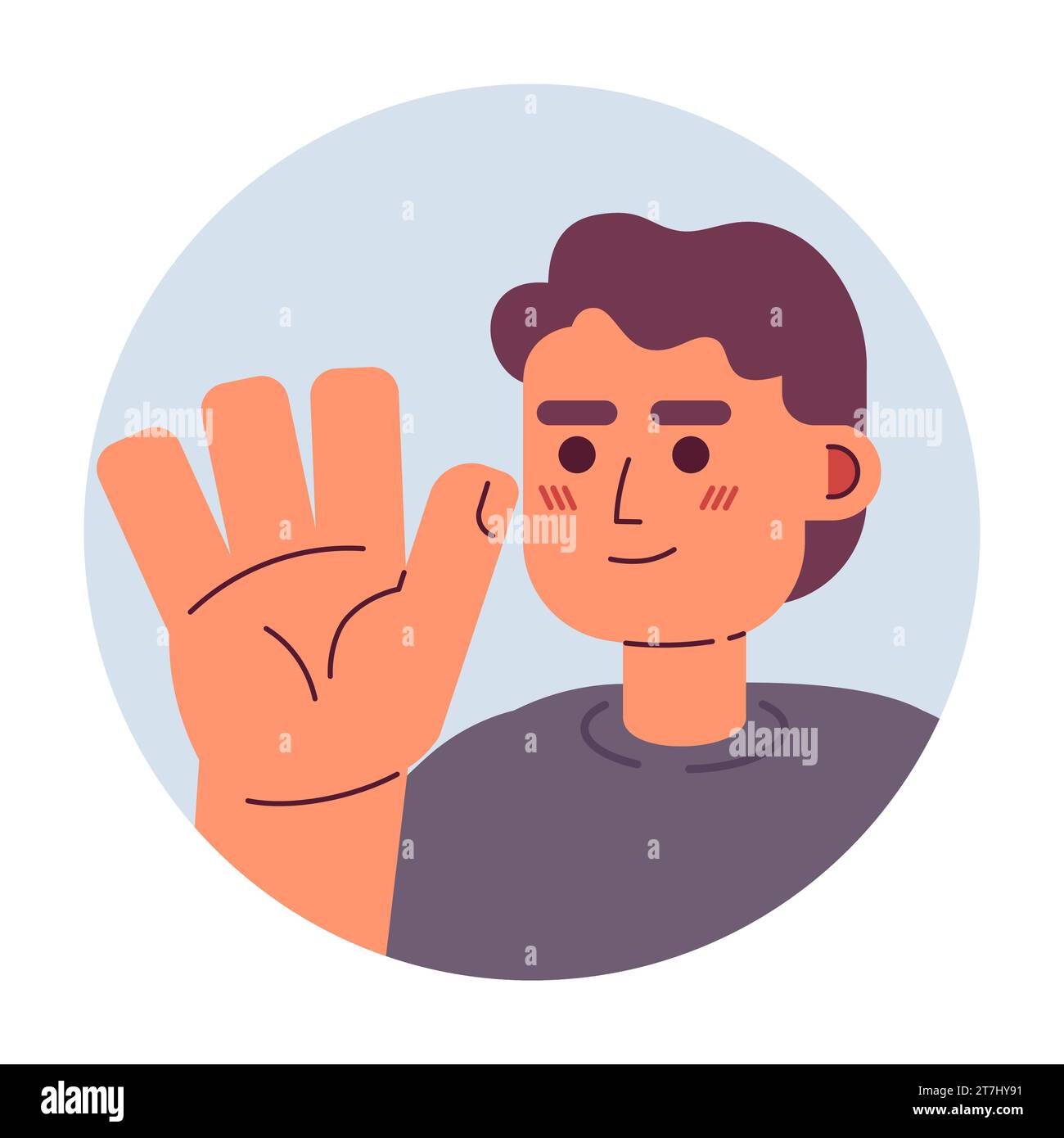 Japanese young adult man waving hand greeting 2D vector avatar ...