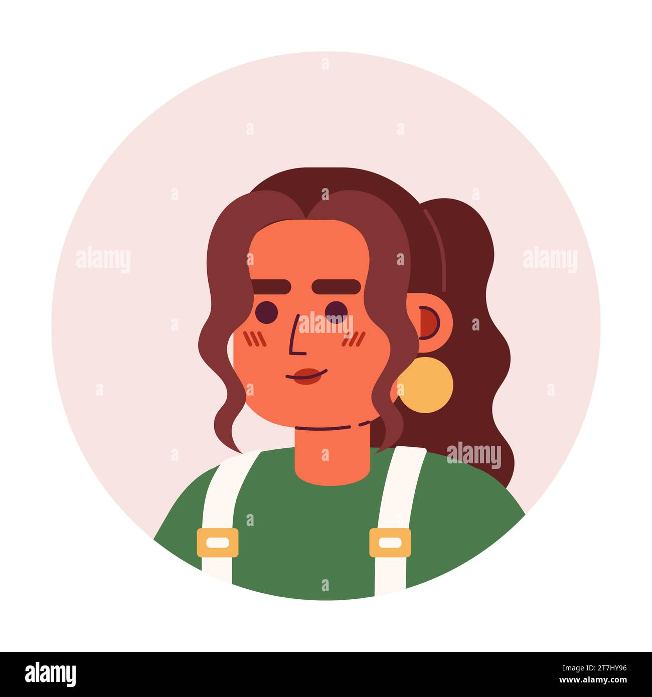 Curly hair latina girl relaxed smiling 2D vector avatar illustration ...