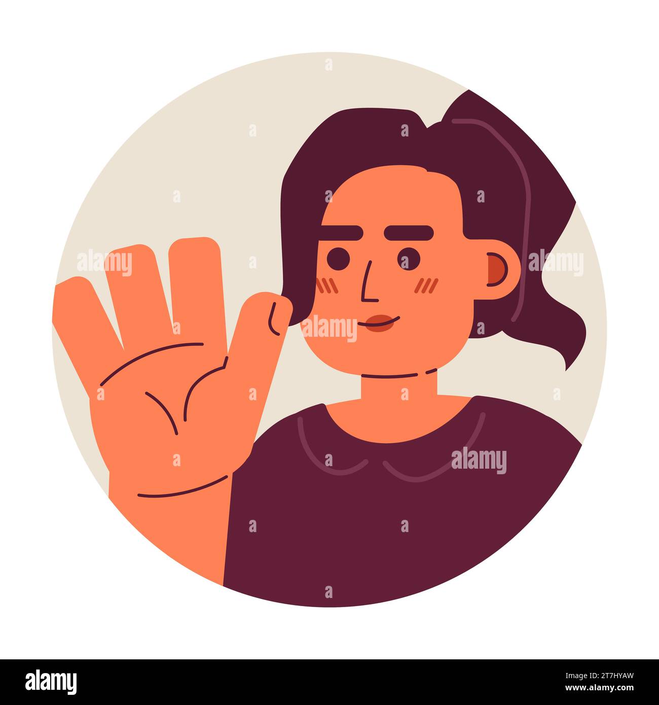 Ponytail caucasian woman saying hi hello 2D vector avatar illustration ...