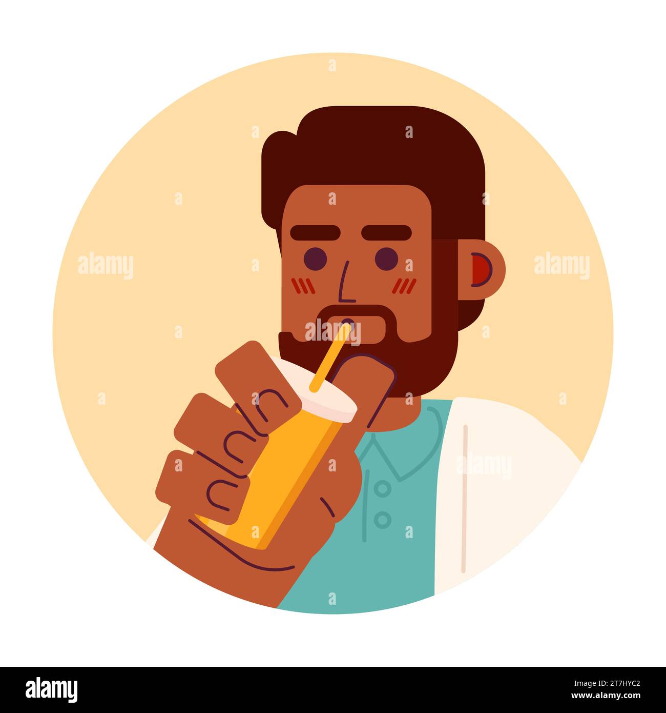 Bearded black guy drinking straw 2D vector avatar illustration Stock ...