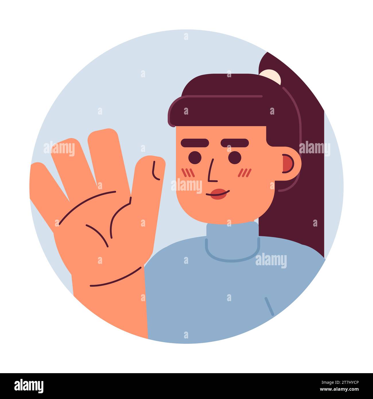 Ponytail asian woman saying hi hello 2D vector avatar illustration ...