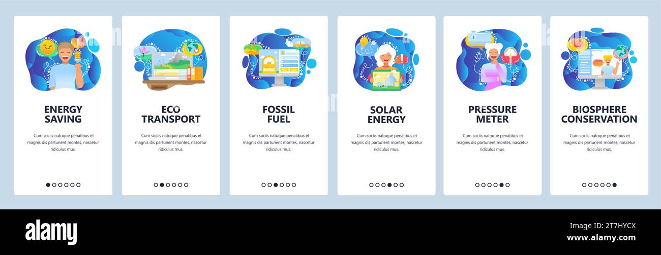 Mobile app onboarding screens. Energy saving, nature conservation ...