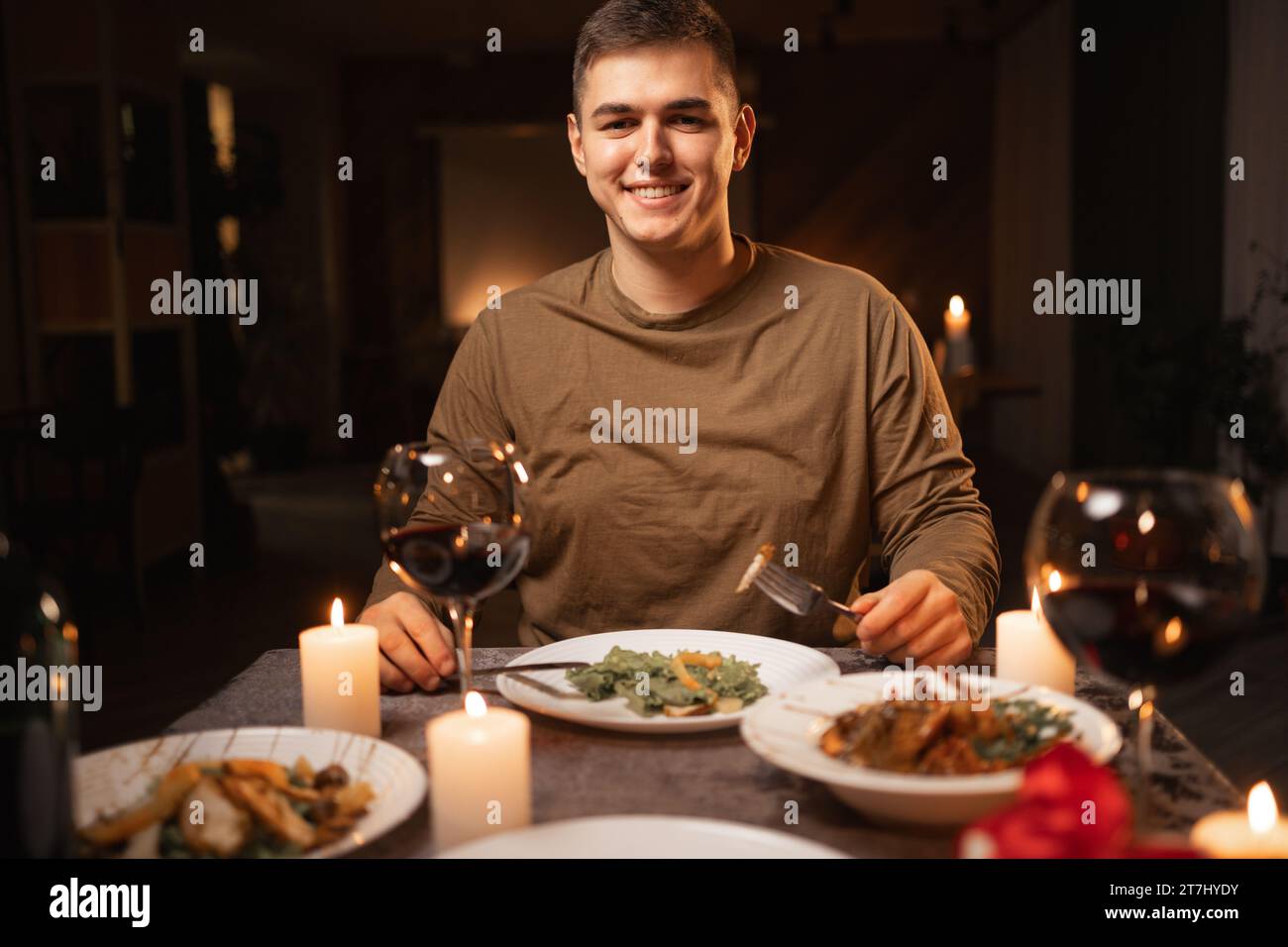 Laptop webcam point of view shot of a man's head. Online electronic ...