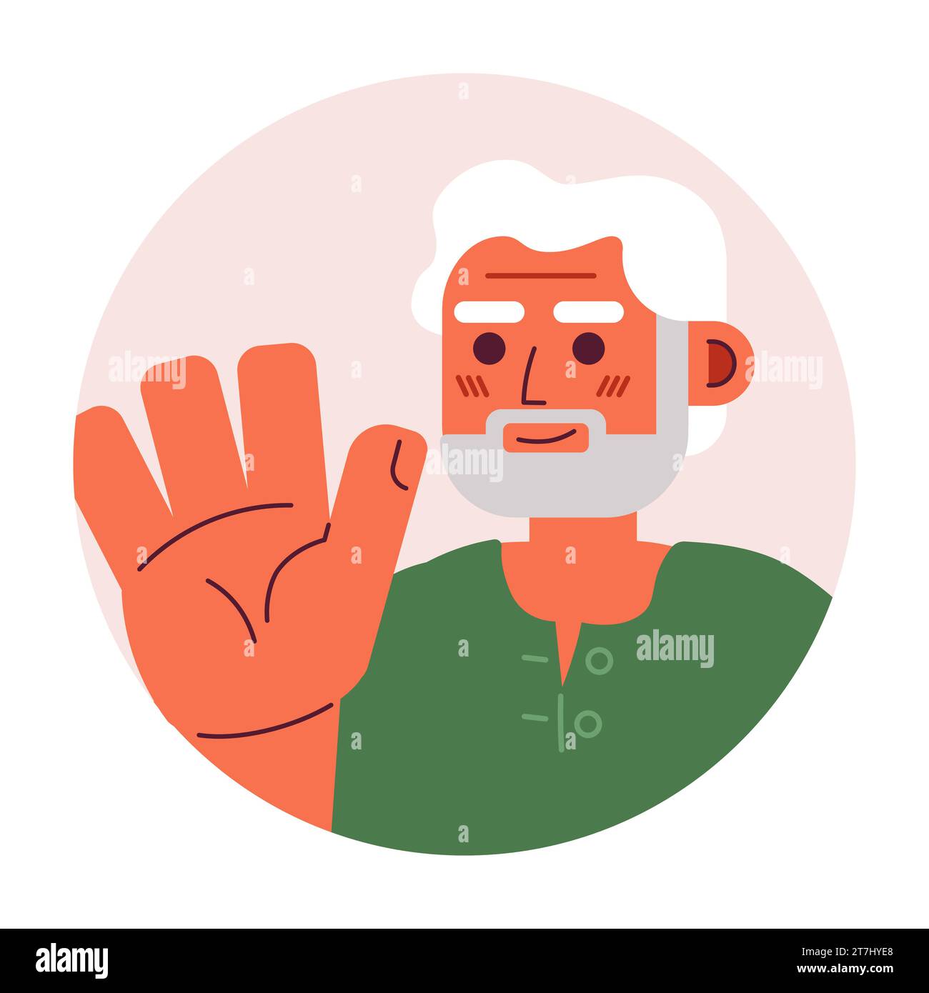 Hispanic old man waving hand greeting 2D vector avatar illustration ...