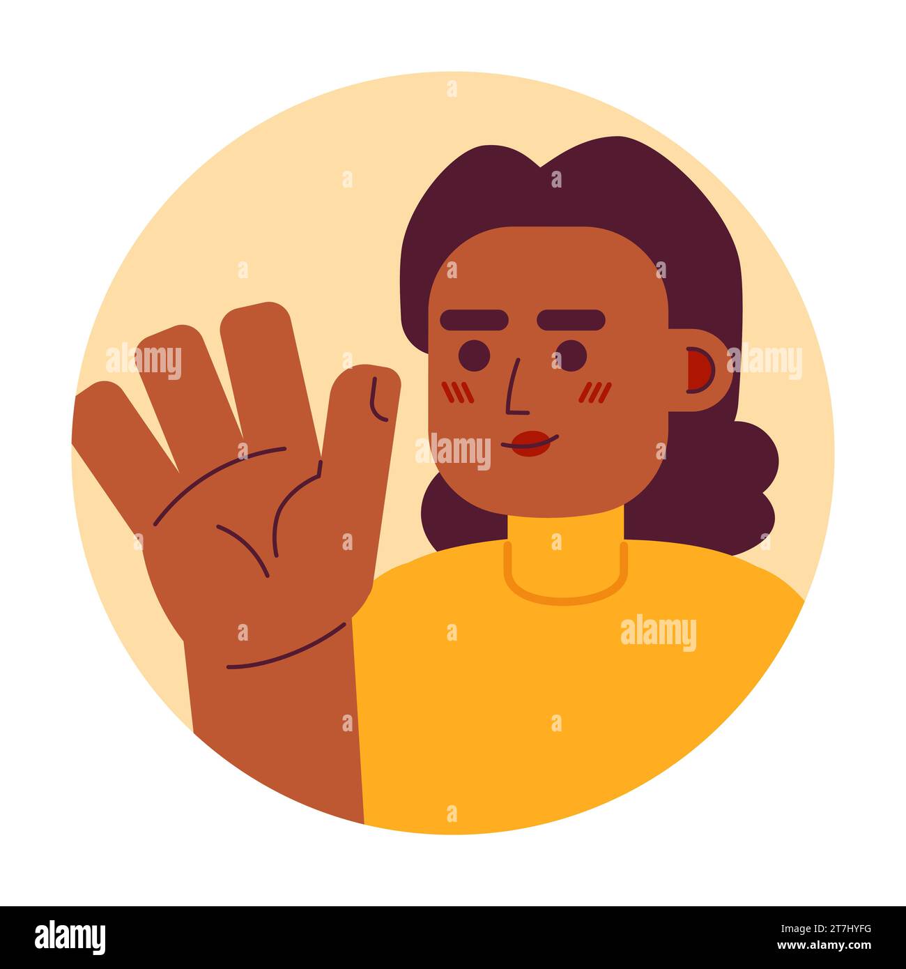 African american mid adult woman saying hi hello 2D vector avatar ...