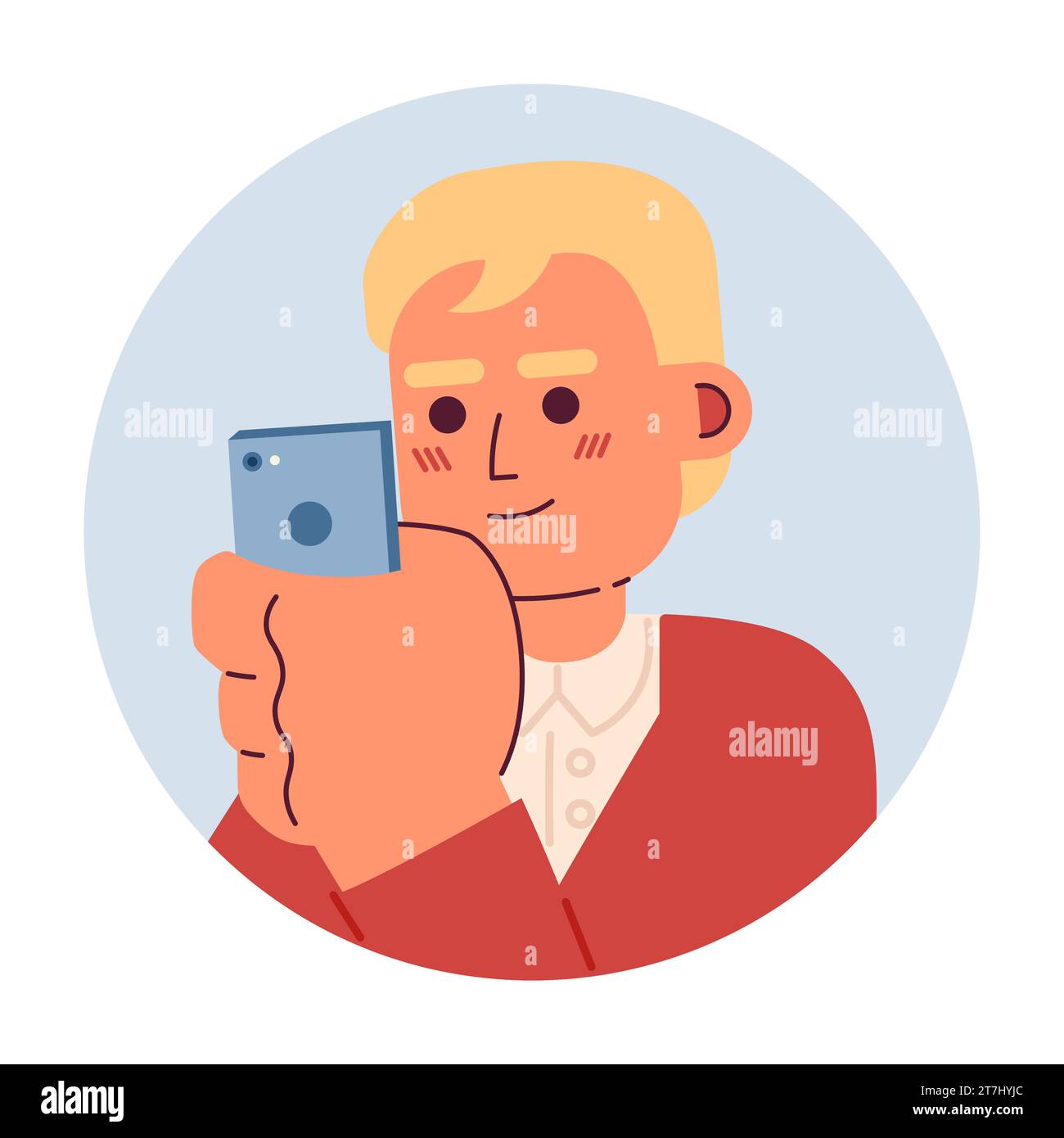 Dyed hair asian adult man looking at phone 2D vector avatar illustration Stock Vector Image ...