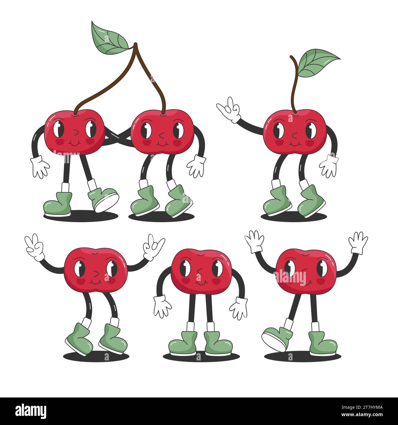 Set of Funny Retro Groovy Cartoon Hippie Berry Characters. Comic ...