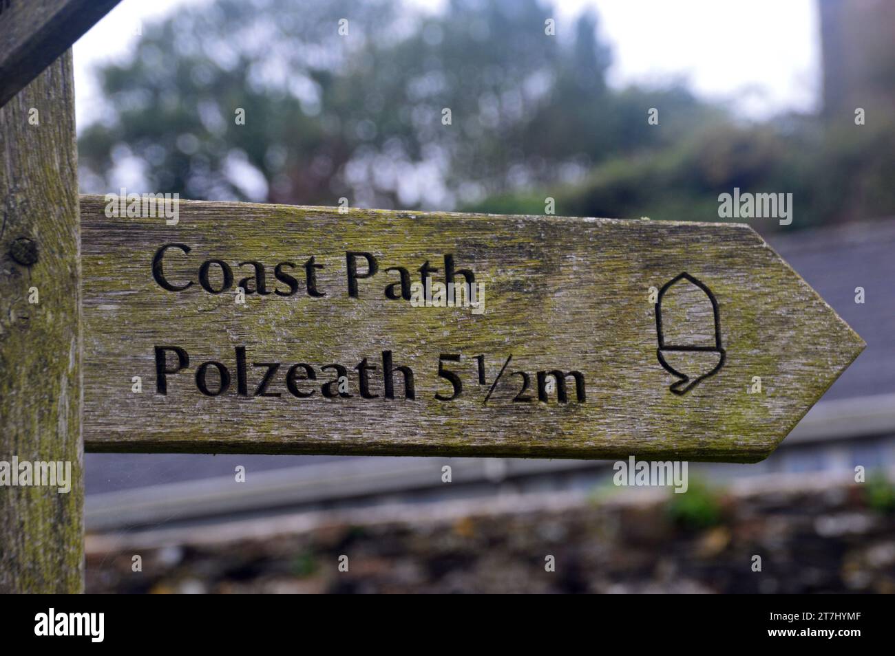 Wooden Signpost for the Coast Path to Polzeath from the Fishing Hamlet ...