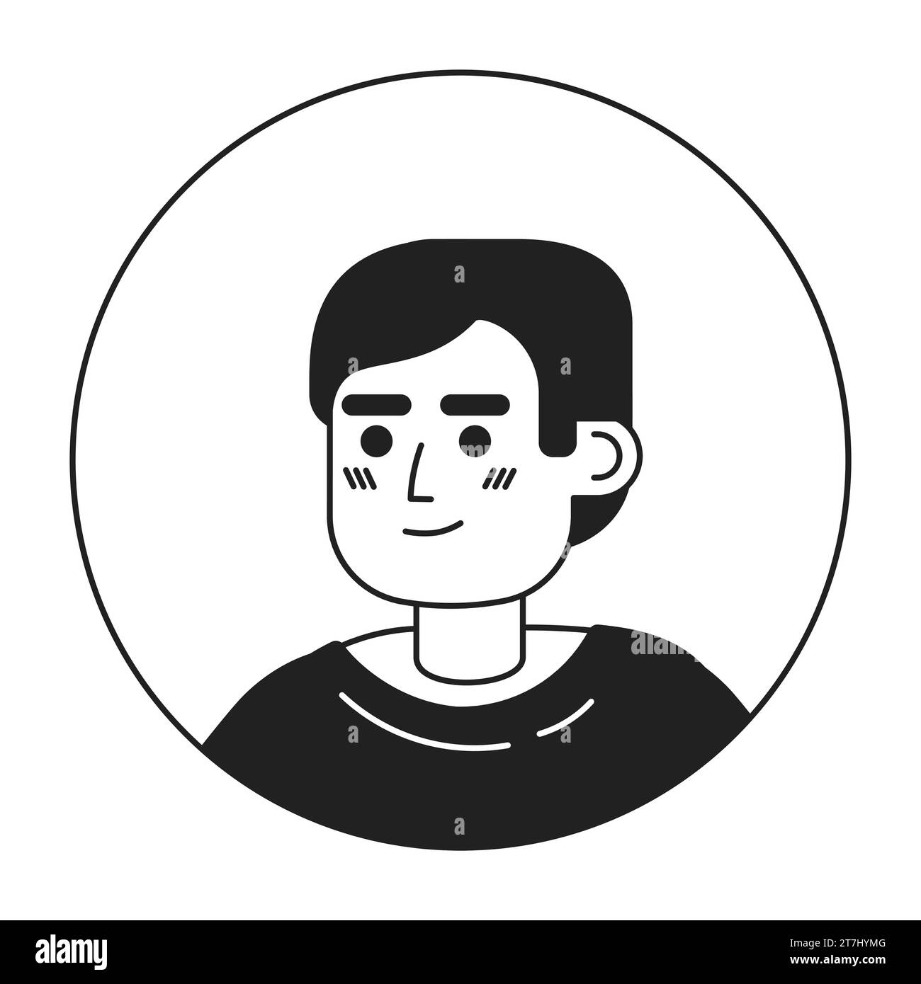 Humble smile latino guy relaxed staring black and white 2D vector ...