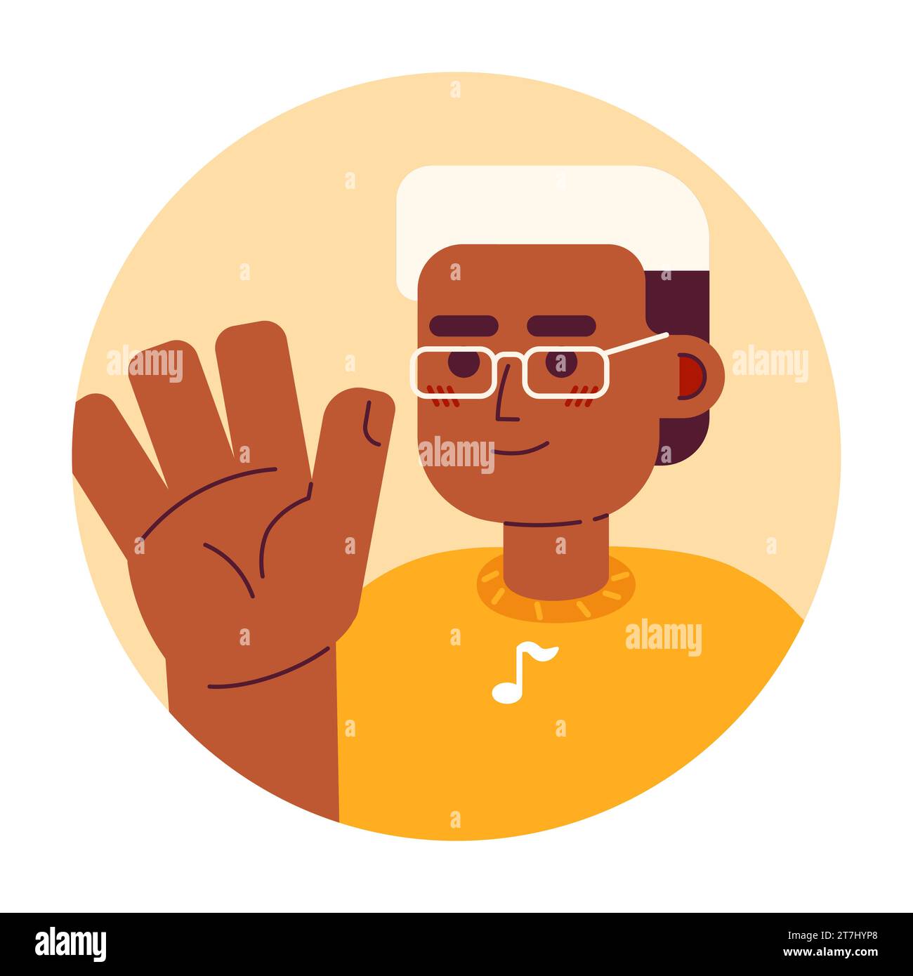 Eyeglasses black guy waving hand greeting 2D vector avatar illustration ...