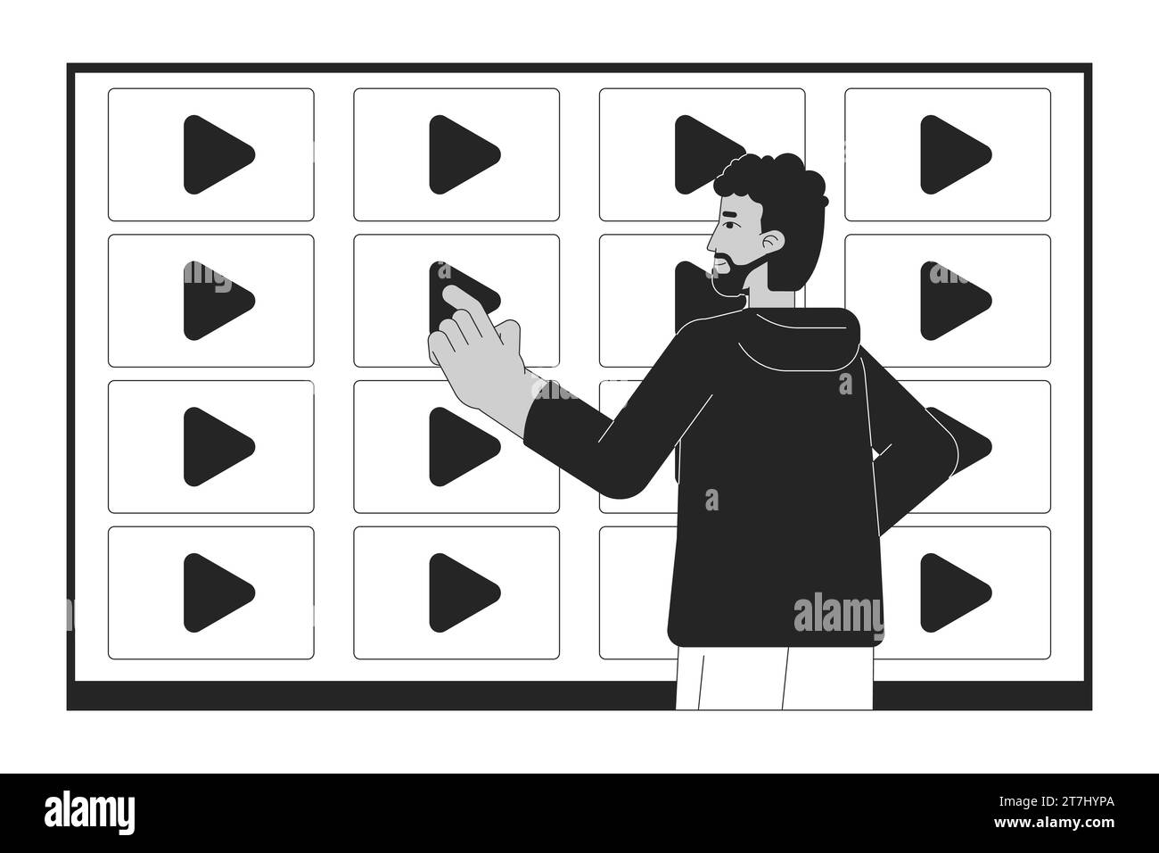 Black man choosing video on demand black and white 2D line cartoon character Stock Vector Image ...