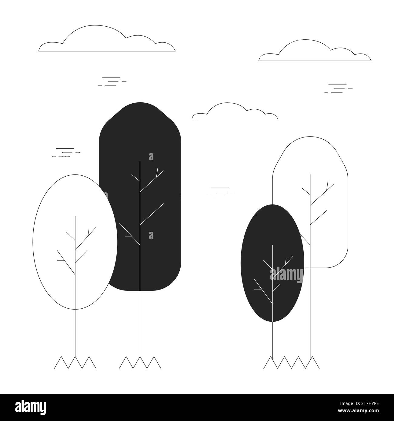 Autumn park trees black and white 2D line cartoon object Stock Vector ...