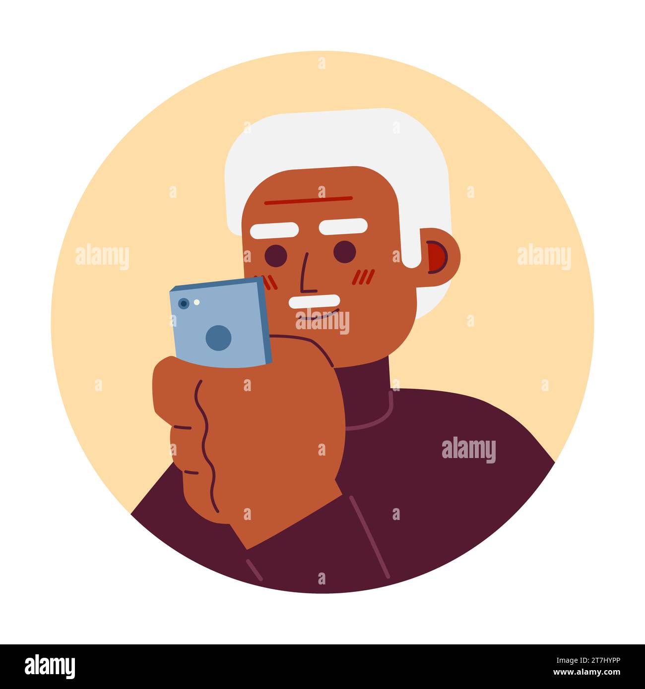 Mustache african american old man looking at phone 2D vector avatar ...
