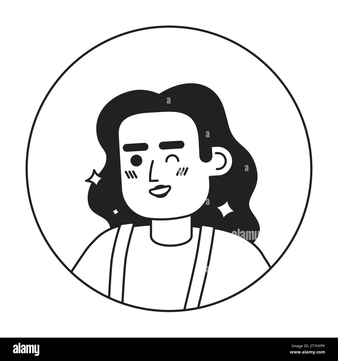 Adult hispanic woman winking expression black and white 2D vector ...