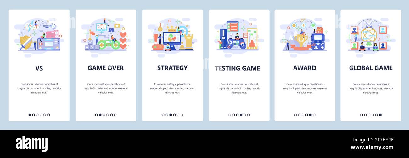 Mobile app onboarding screens. Online computer games, strategy, game ...