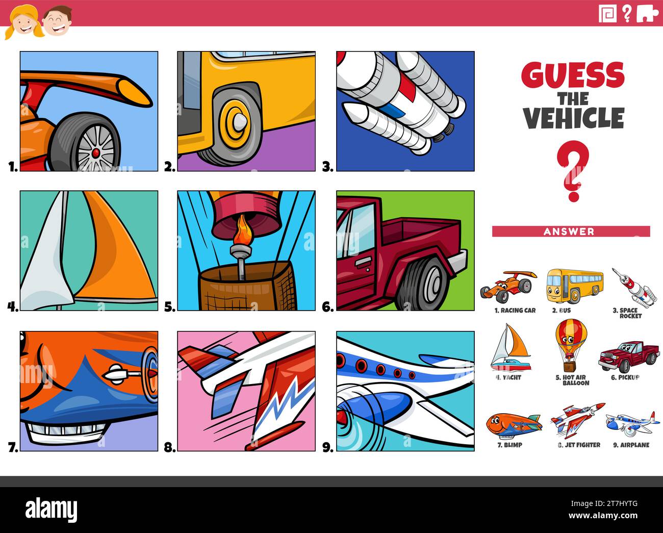 Cartoon illustration of educational activity of guessing the ...