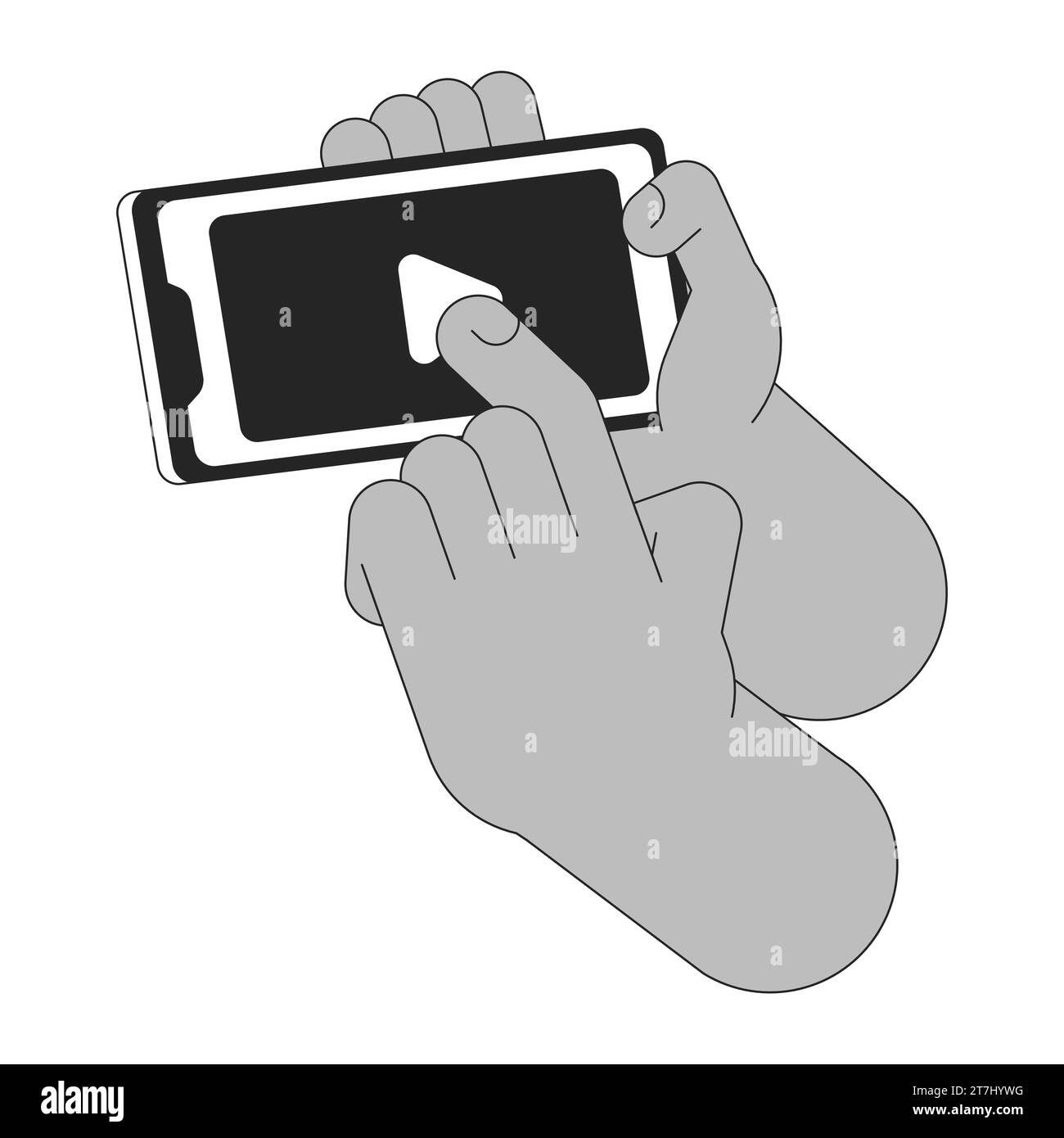 Pressing playing on mobile phone cartoon human hands outline ...
