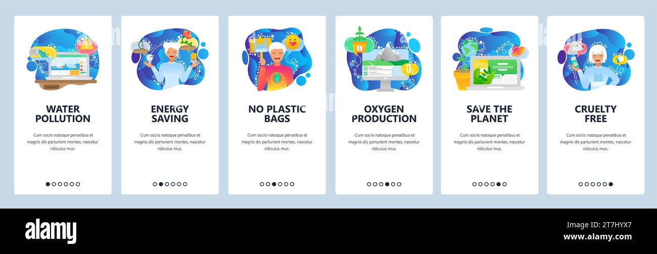 Mobile app onboarding screens. Water and air pollution, save the planet ...
