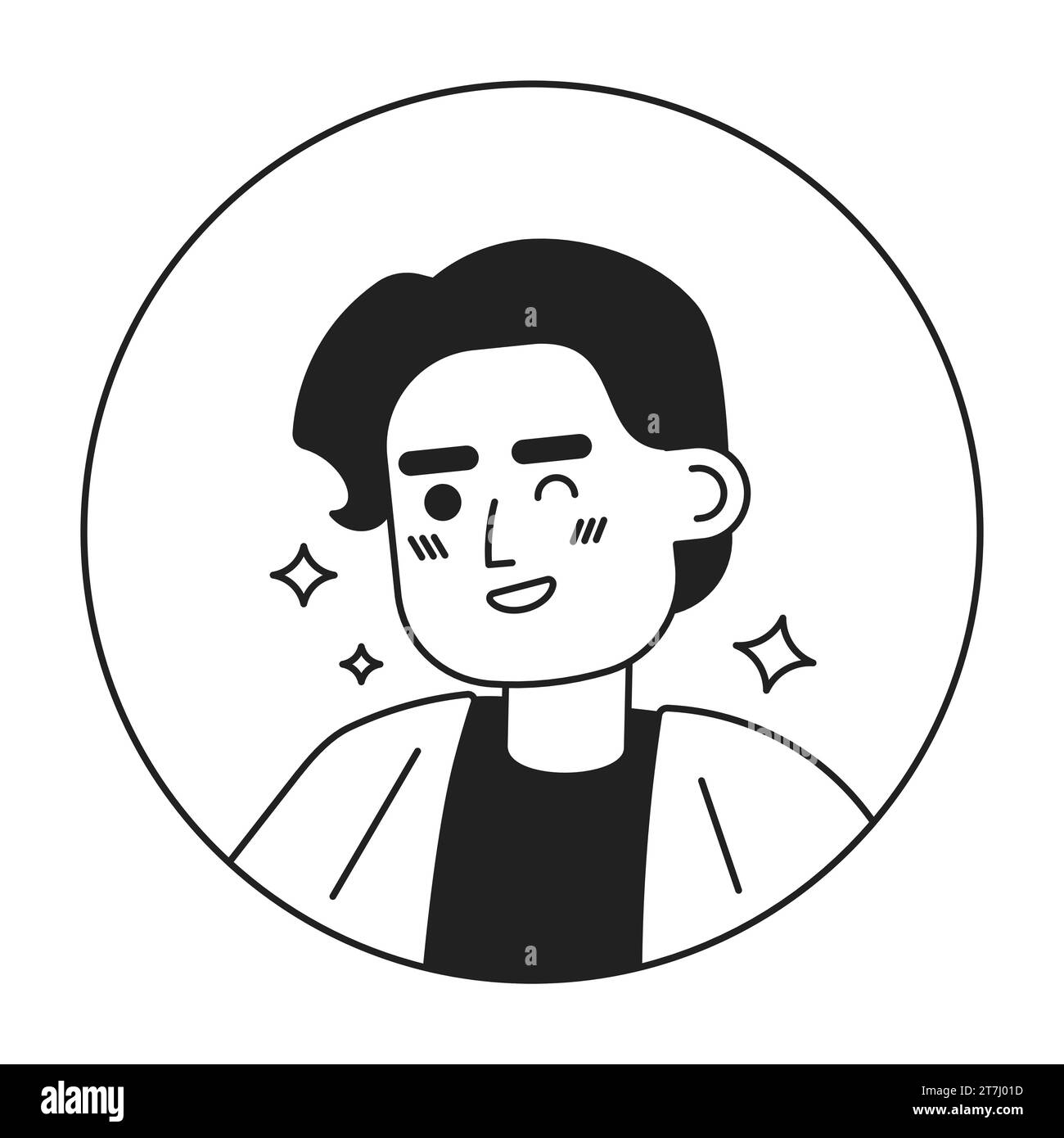 Confident arabic adult man winking smiling black and white 2D vector ...