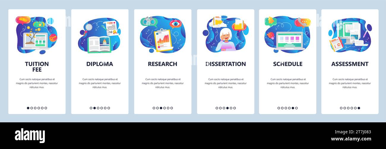 Mobile app onboarding screens. University education, tuition fee ...
