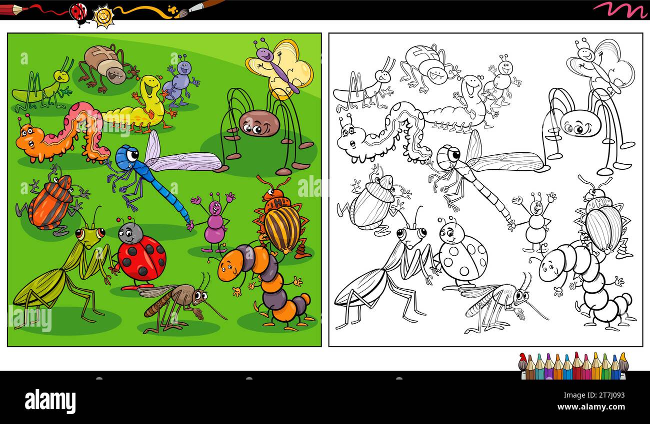 cartoon illustration of insects animal comic characters coloring page ...