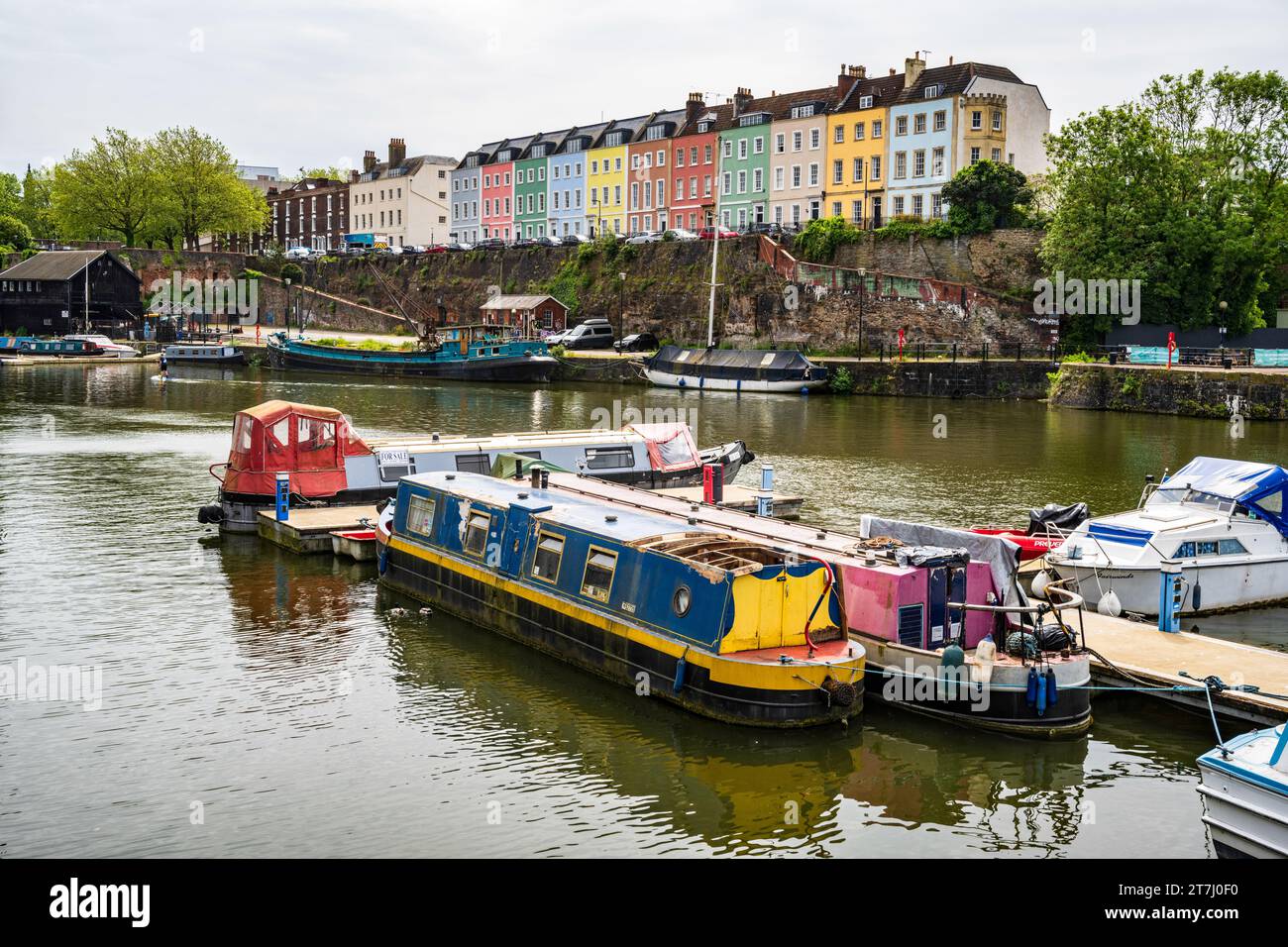 View of colourful Redcliffe Parade across Bristol's Floating Harbour ...