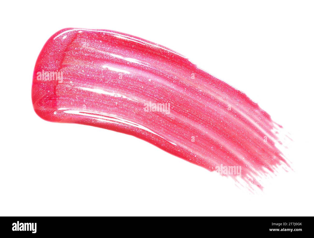 Pink shimmering lip gloss texture isolated on white background. Smudged ...