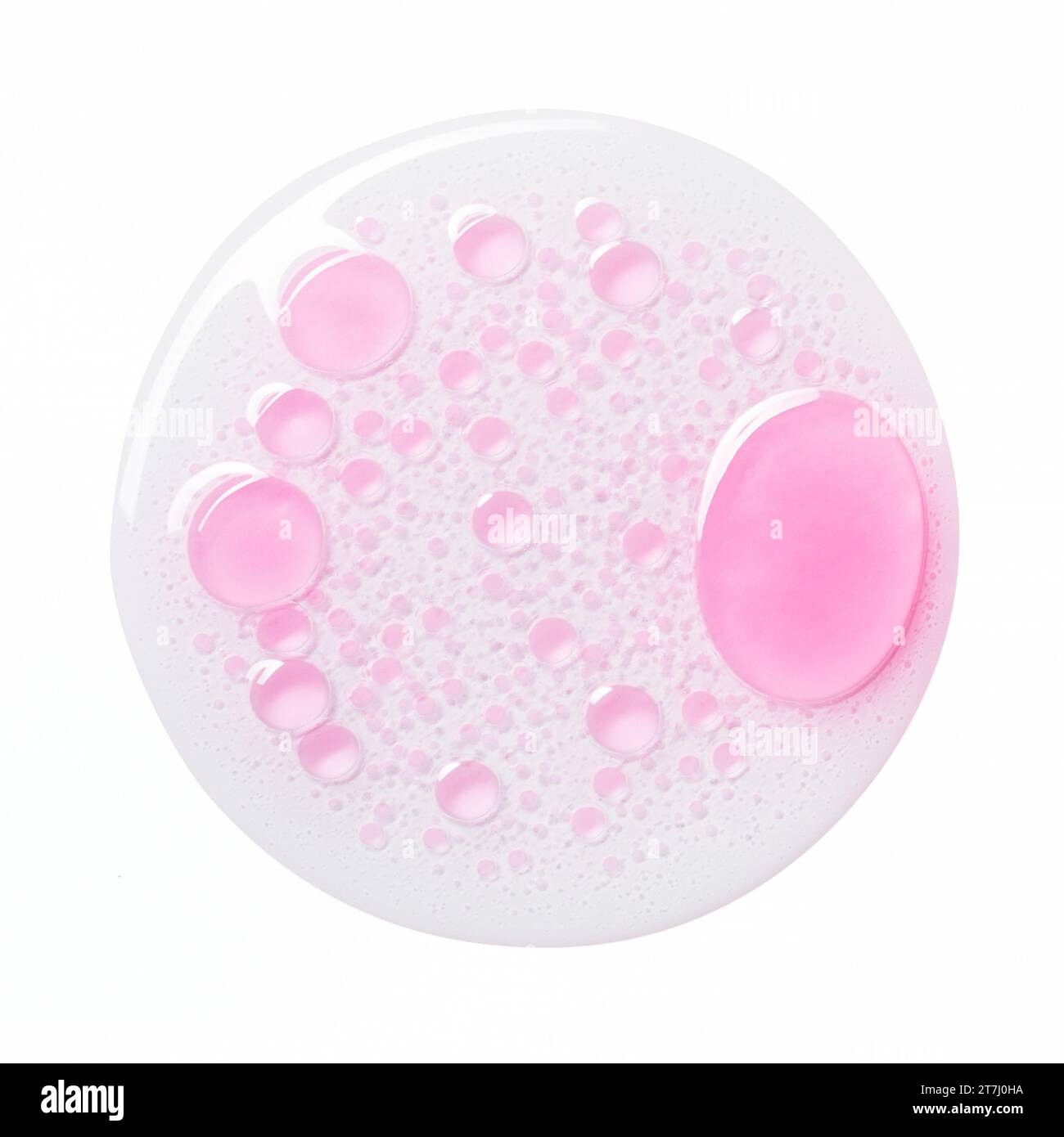 Serum oil sample swatch round shape texture with pink ingredient ...