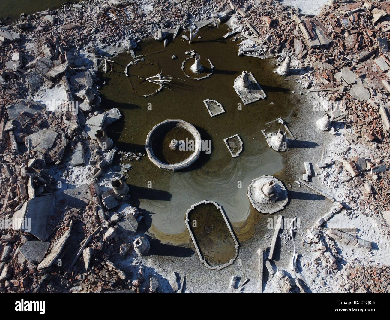 Abandoned building ruins near water trees Stock Photo - Alamy
