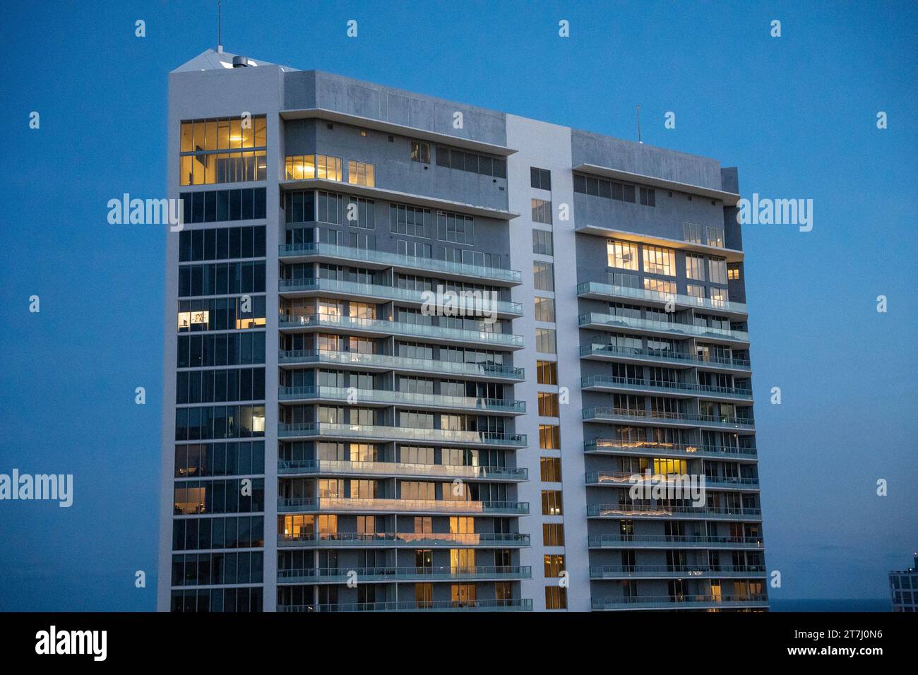 Miami Evening Lights in Modern High-Rise Apartment Building Stock Photo ...