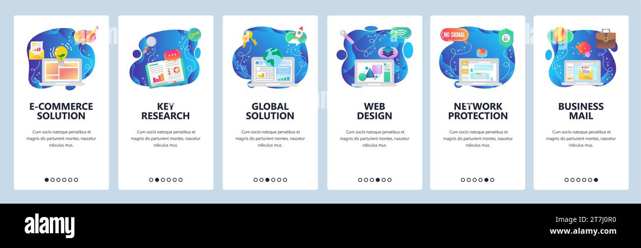 Mobile app onboarding screens. Business email, office technology ...