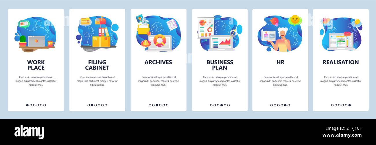 Mobile app onboarding screens. Business charts and presentation, office ...