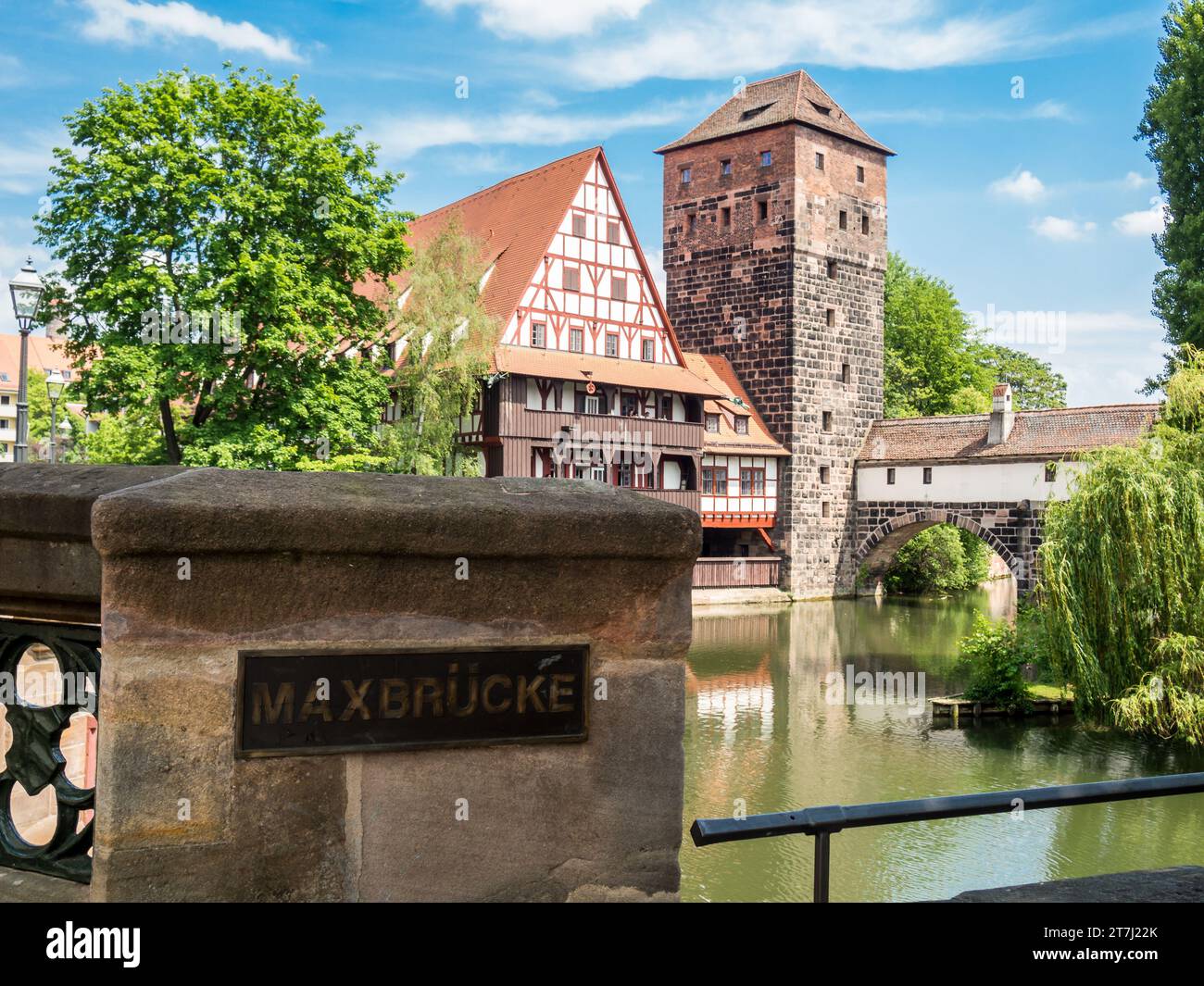 View of the Weinstadel with Max Bridge in Nuremberg, Bavaria Stock ...