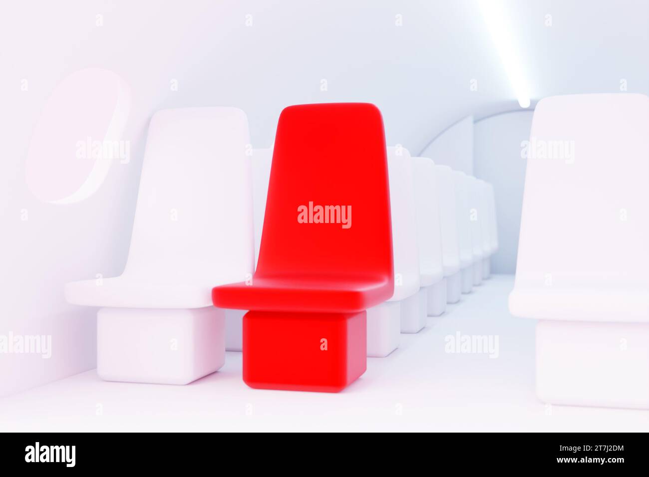 3d illustration, plane or airplane cabin interior with one red seat and ...