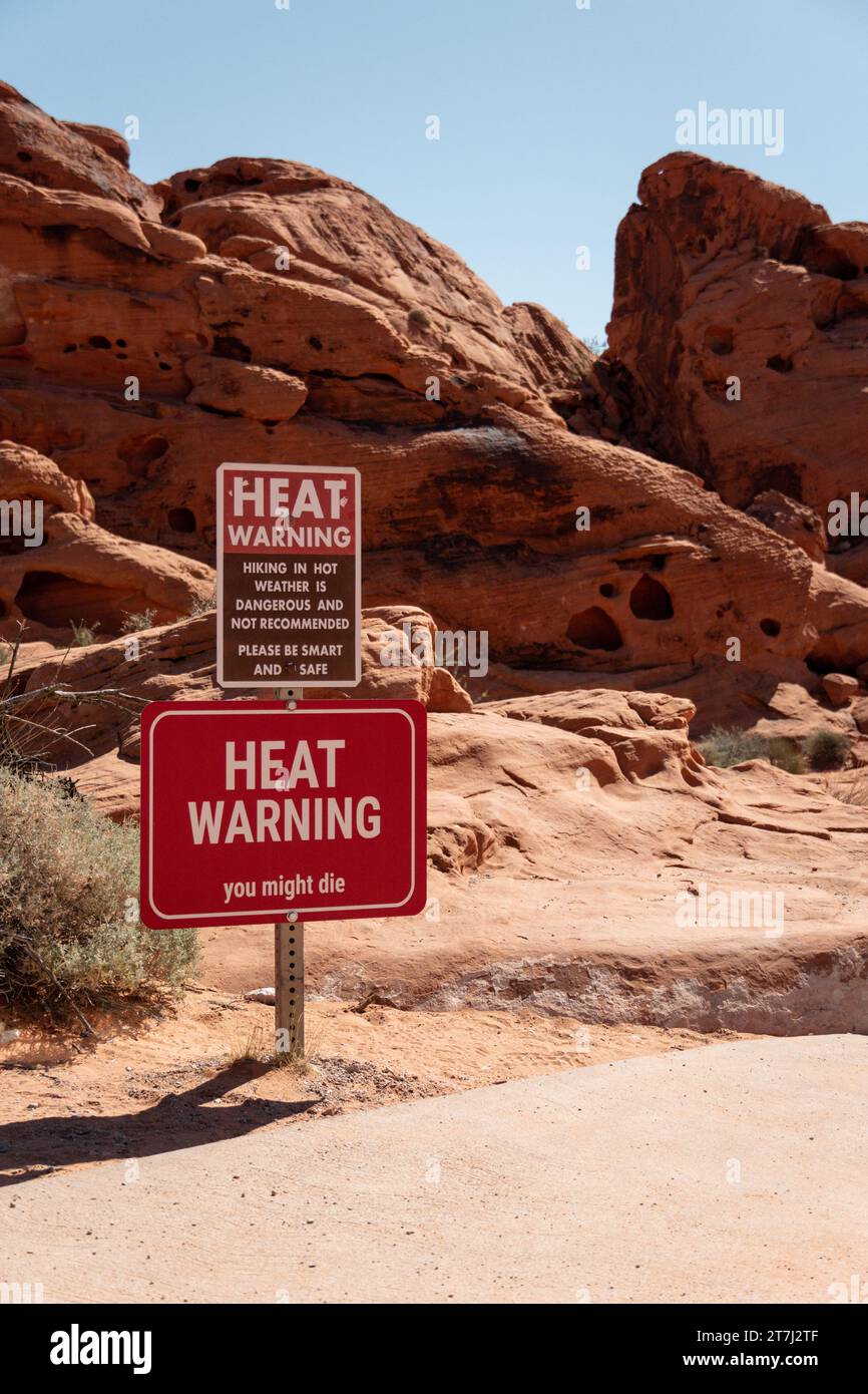 Heat Warning Sign Valley of Fire Stock Photo - Alamy