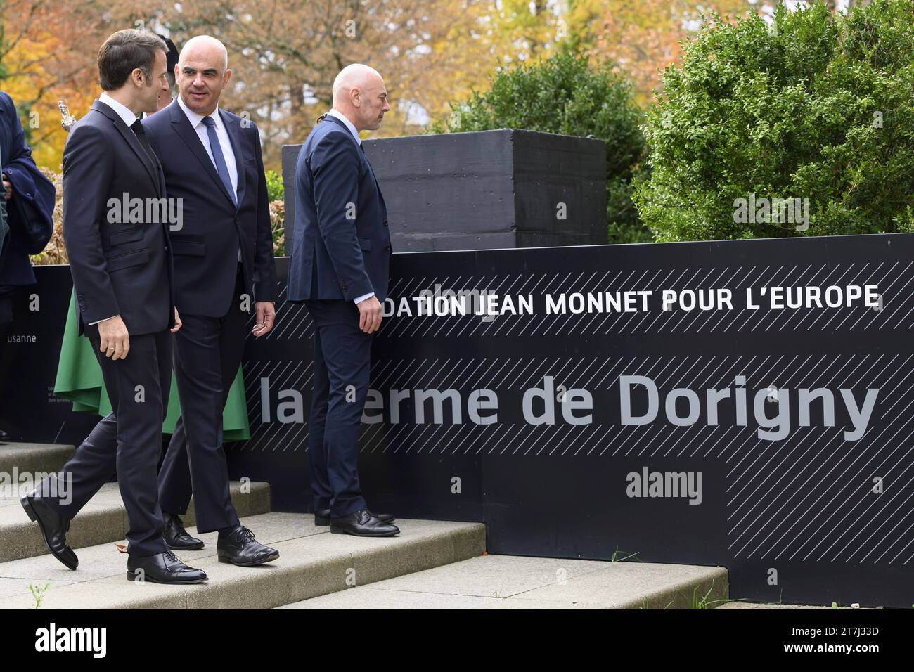 French President Emmanuel Macron, left, and Swiss President Alain ...