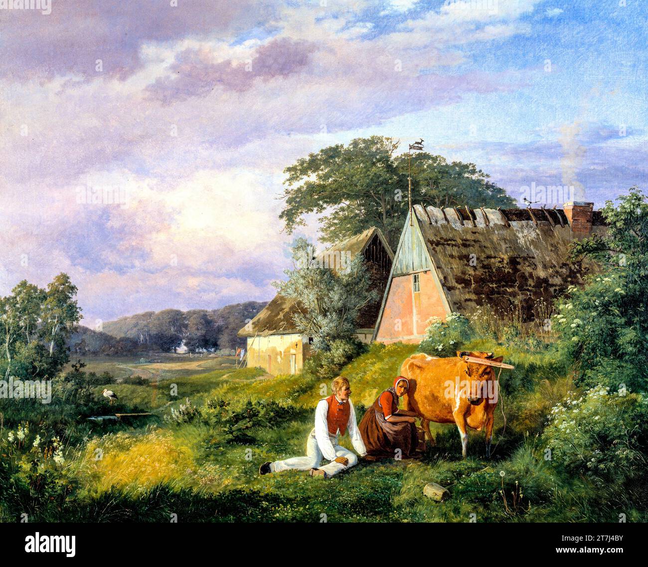 Milking scene.From Christian Winther: Evening meeting by Johan Thomas ...