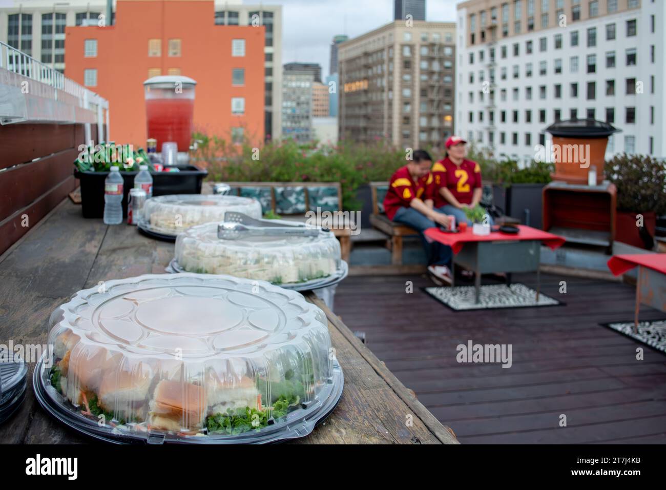 The boxes of sandwiches and salad served in a rooftop cafe in Los ...
