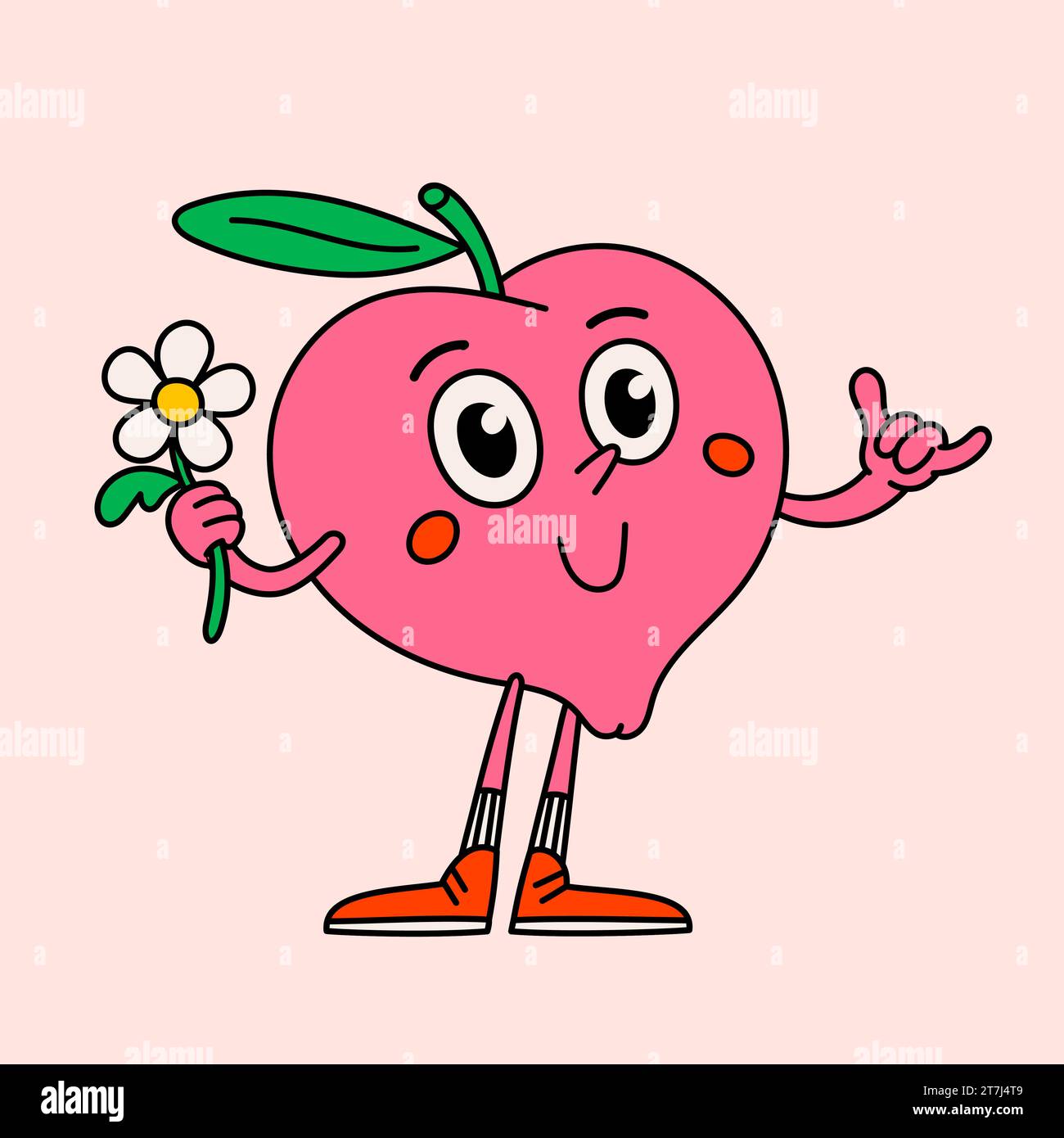Retro style cartoon peach character with cheerful expression. Groovy ...