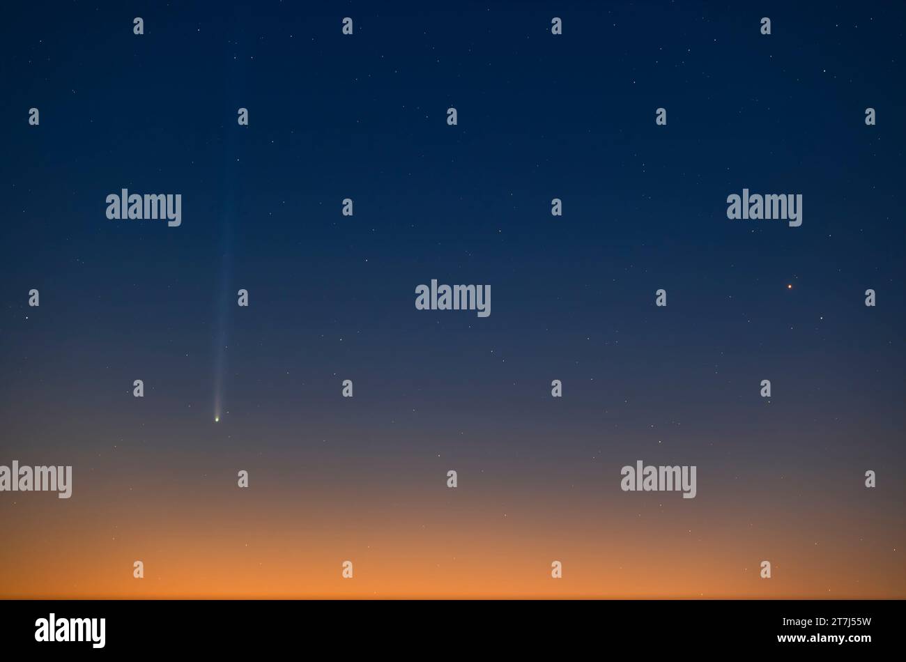 Comet Nishimura (C/2023 P1), at left, captured about 30 minutes after ...