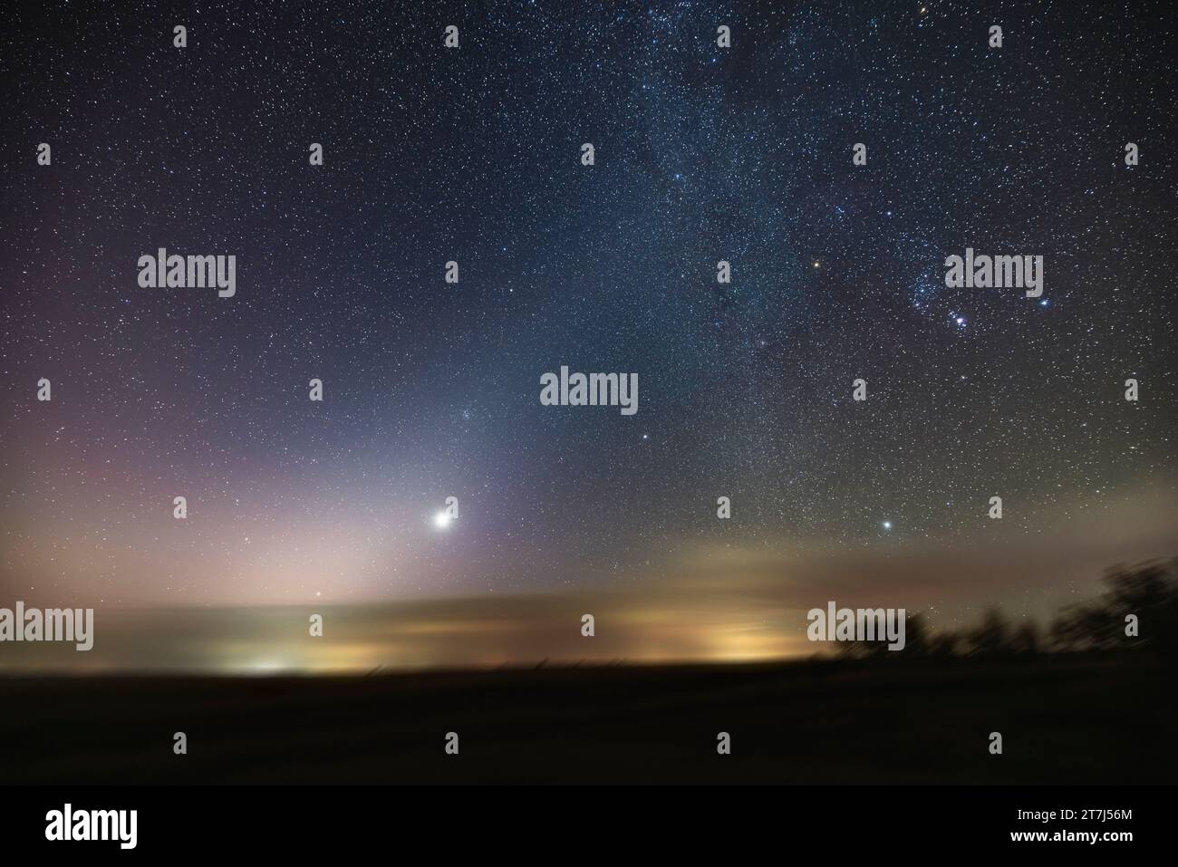 The morning Zodiacal Light (the subtle glow rising from the left up to ...