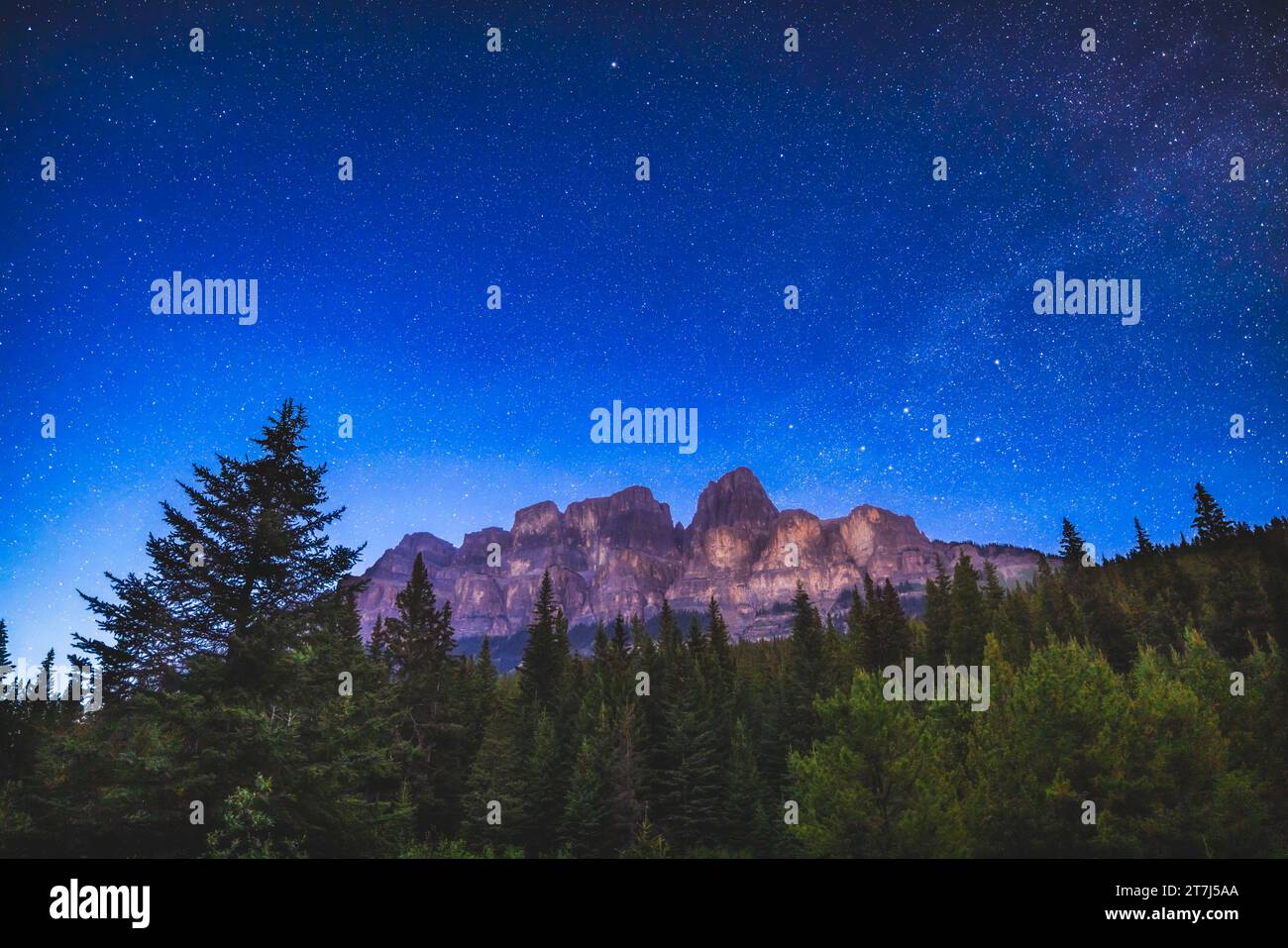 The stars of the northern sky over Castle Mountain in Banff National ...