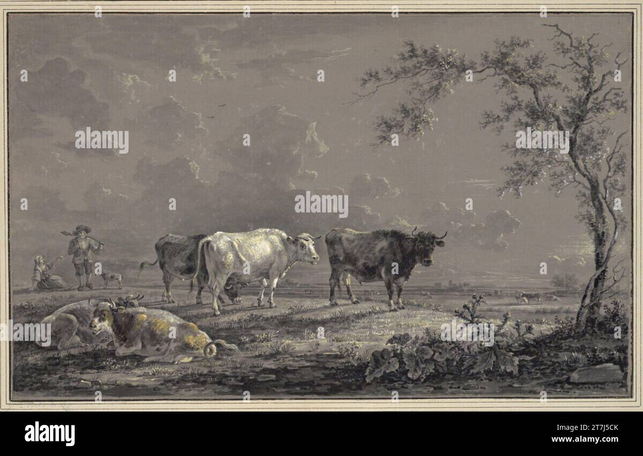 Jean-Baptiste de Roy Small herd of cattle and shepherd pair in the ...