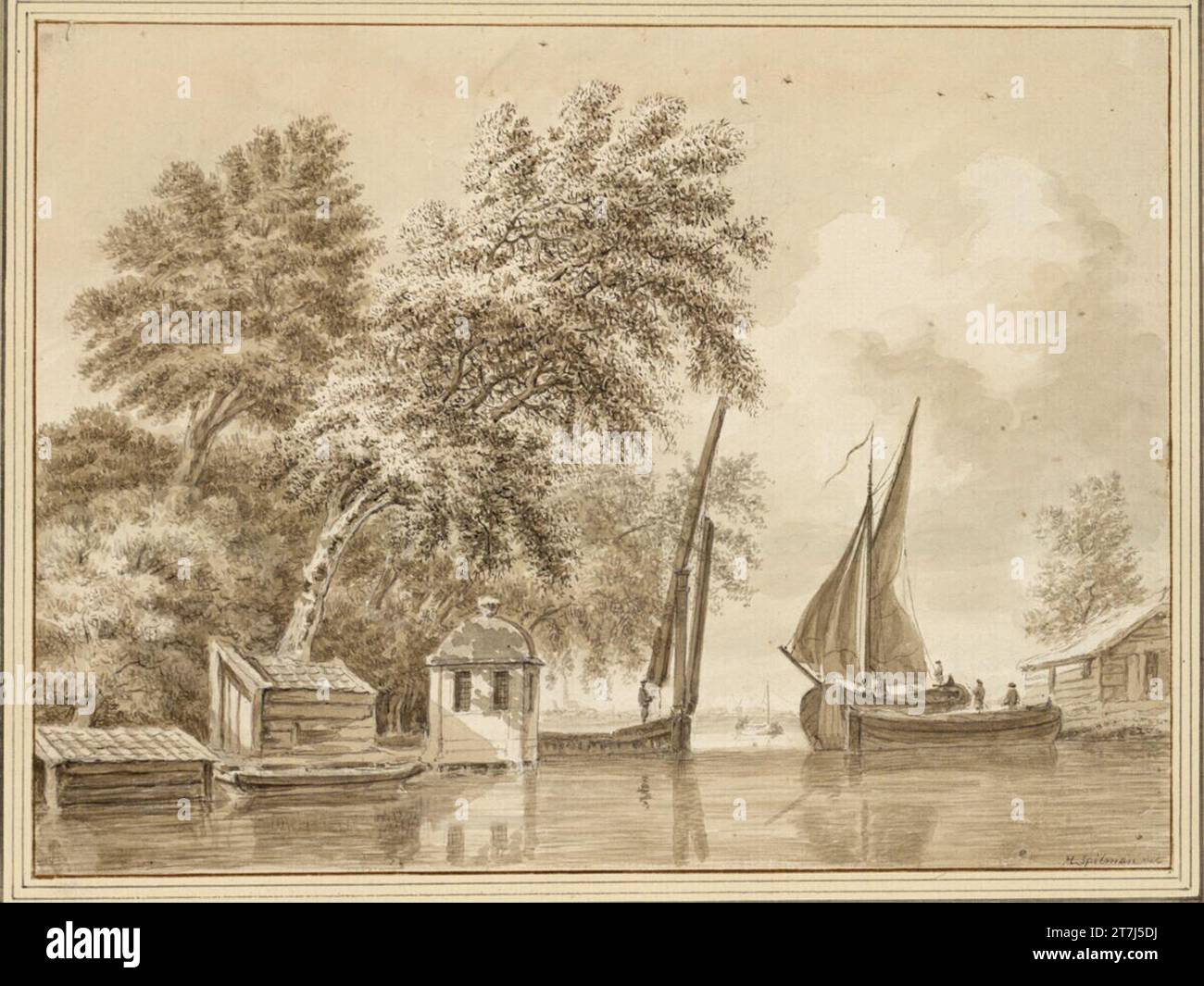 Henricus Spilman Tree -rich river bank with an open tract bridge and a ...